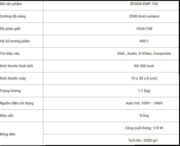 Máy chiếu Epson EMP-760 cũ nguyên bản giá rẻ